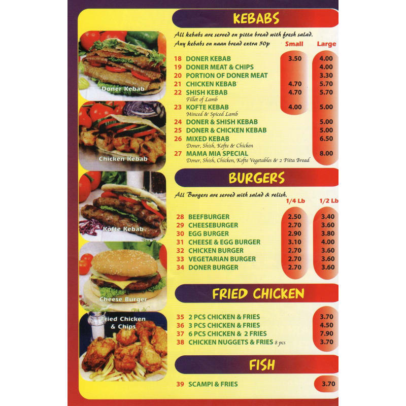 Mama mia pizza menu store